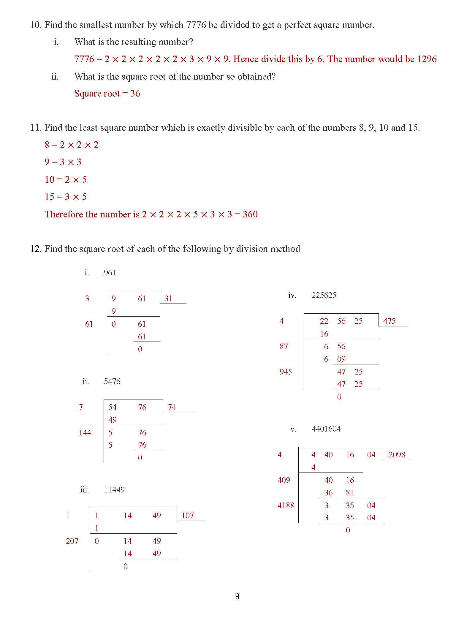Class 8 – Chapter 7 – Square Roots & Cube Roots – Exercise 7A Page 3 ...