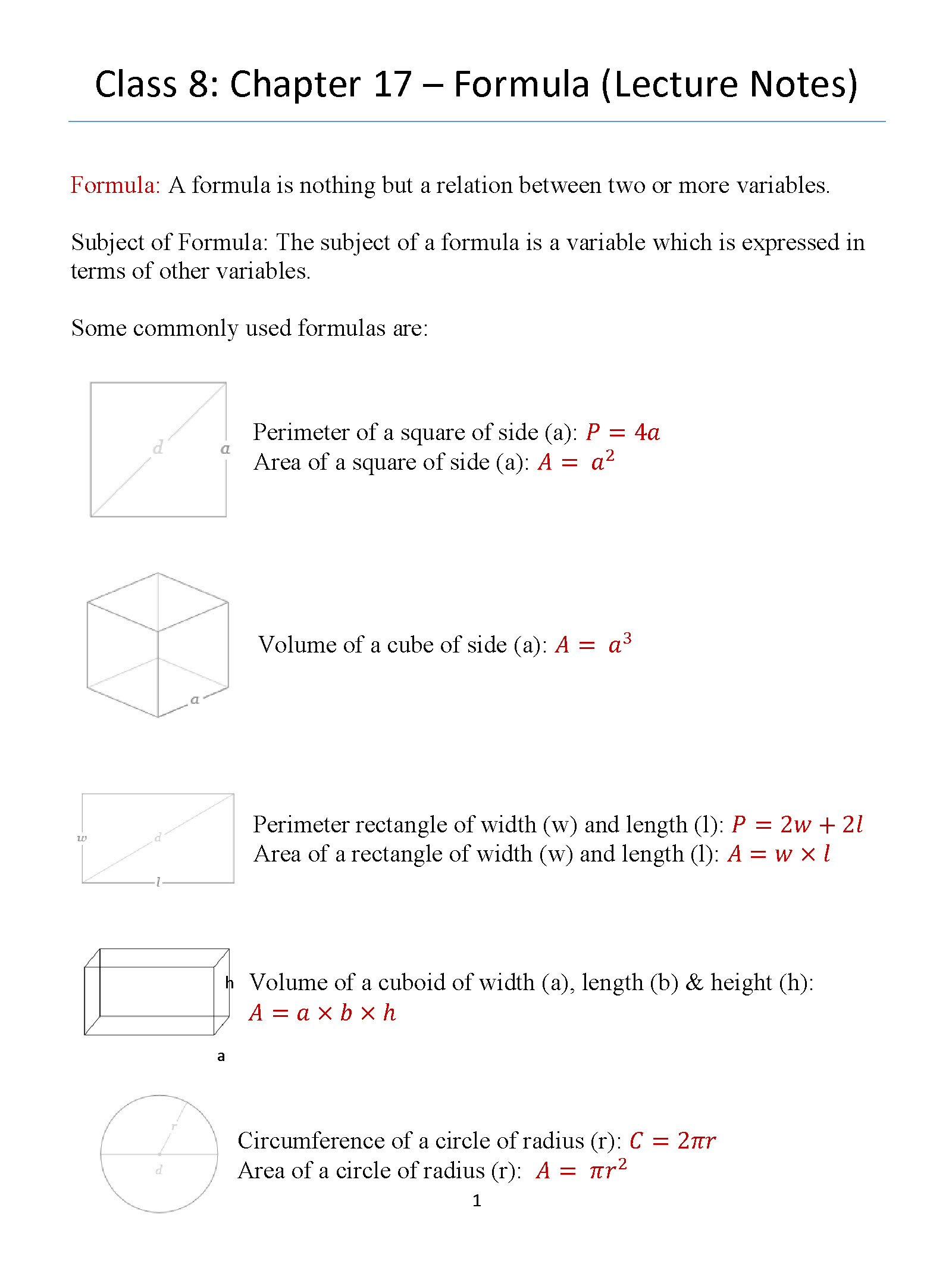 Class 8 Chapter 17 – Formula (Lecture Notes) Page 1 – ICSE / ISC / CBSE ...